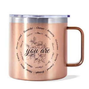 christian gifts for women, 14 oz coffee mug inspirational gifts bible verse mug insulated stainless steel vacuum tumbler appreciate spiritual presents for female lady baptism sister, flower prints