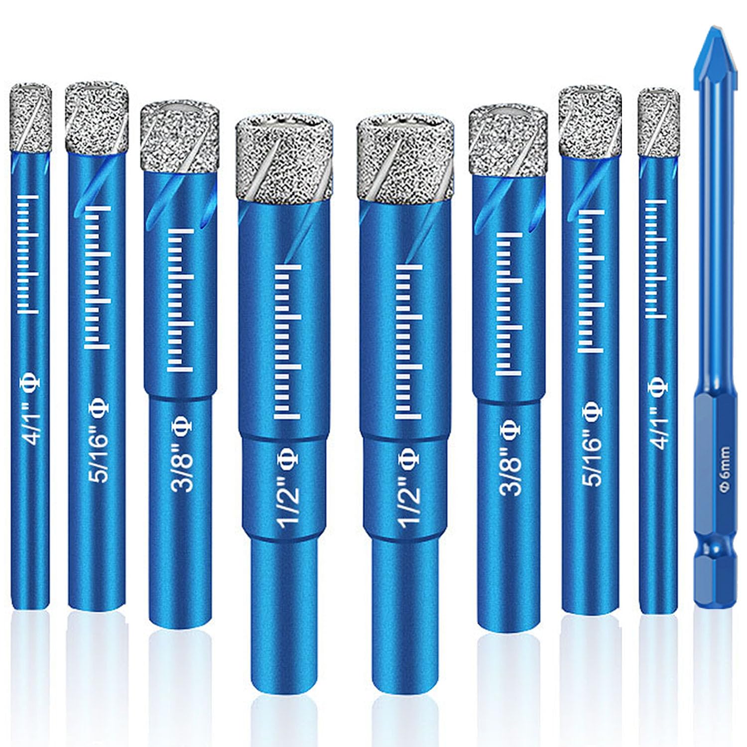 9 Pack Premium Diamond Drill Bit Set - Versatile Tools for Precise Drilling on Porcelain, Ceramic, Glass, Marble, and More