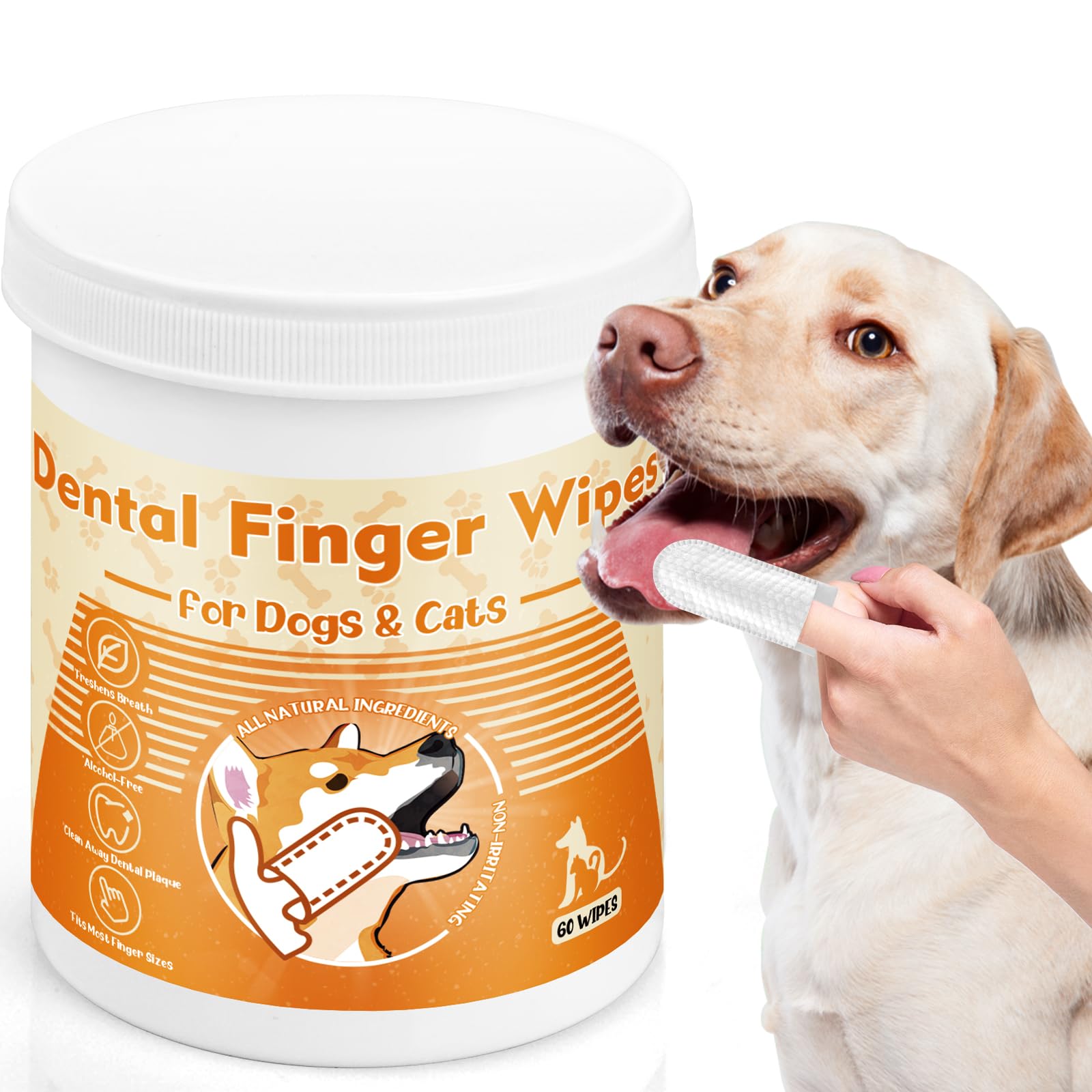 Erigathe Dog Teeth Cleaning Wipes for Dogs & Cats 60 Counts, Dog Dental Finger Wipes Remove Bad Breath, Dog Tooth Brushing Kit Wipes Reducing Tartar Buildup & Gum Care Pet Dog Teeth Wipes