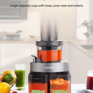 Juicer Machines Vegetable and Fruit, FOHERE Cold Press Juicer Extractor Fit Whole Fruits & Vegetables with 4.72" Wide Mouth Easy to Clean, Slow Masticating Juicer with Quiet Motor, Reverse Function