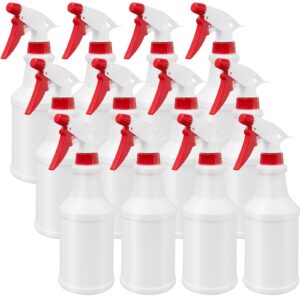 komphy 12 pack plastic spray bottles, 16 oz refillable empty spray bottle, leakproof adjustable nozzle stream mist sprayer bottle for cleaning solutions, gardening, hair, plant(red white)