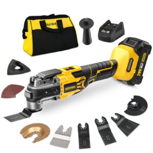 alloyman 20v cordless brushless oscillating tool, 19000opm, 3° oscillating angle multitool, 6 variable speed, quick change, led, 2000mah battery, 24 pcs multitool saw for cutting/grinding/sanding