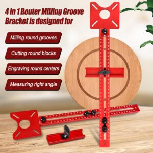 HSOKEW 4 in 1 Router Milling Groove Bracket, with Automatic Center Punch-Router, Quick Milling Round Grooves/Cut Round Block/Engrave Round Center/Measure Right Angle (Metric)