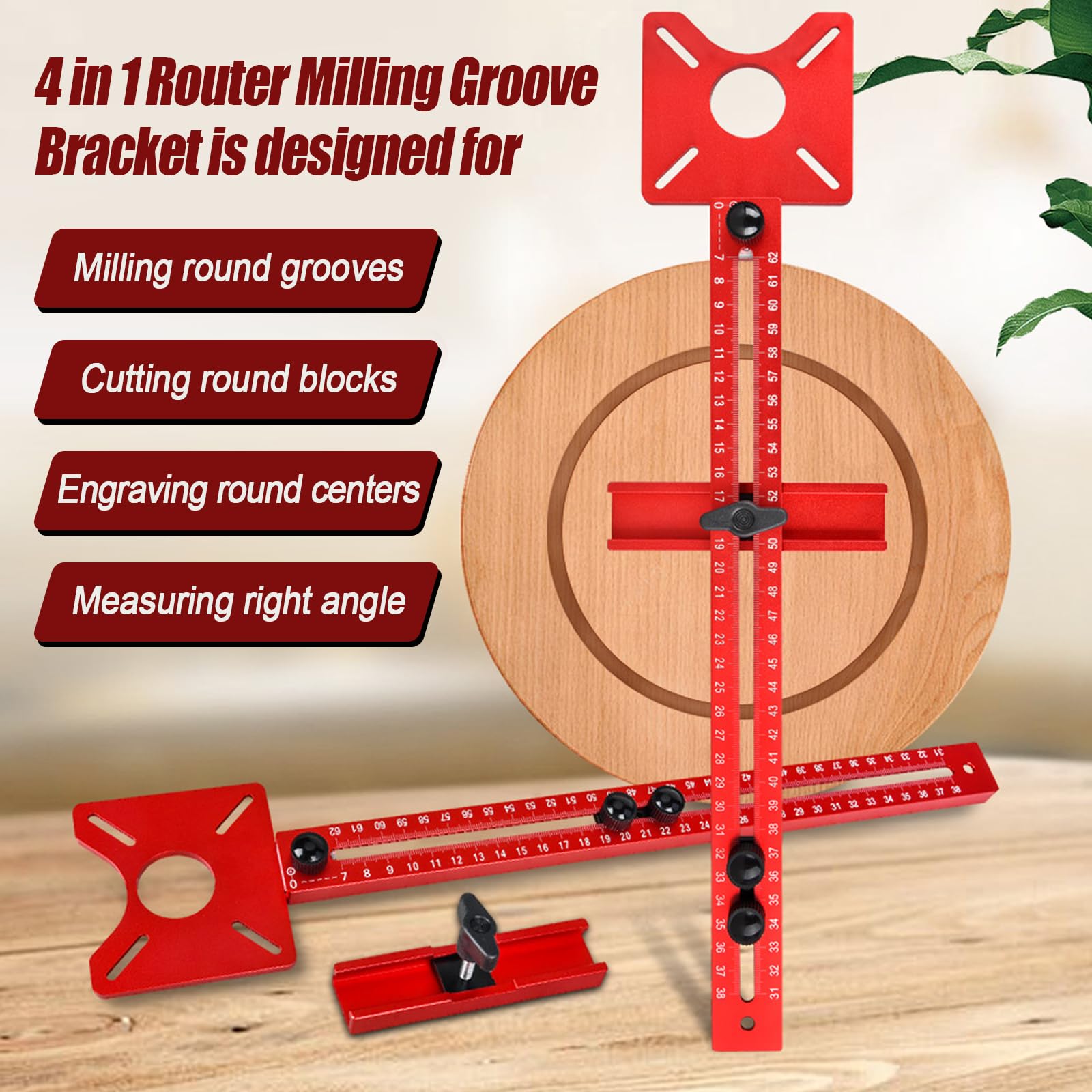 HSOKEW 4 in 1 Router Milling Groove Bracket, with Automatic Center Punch-Router, Quick Milling Round Grooves/Cut Round Block/Engrave Round Center/Measure Right Angle (Metric)