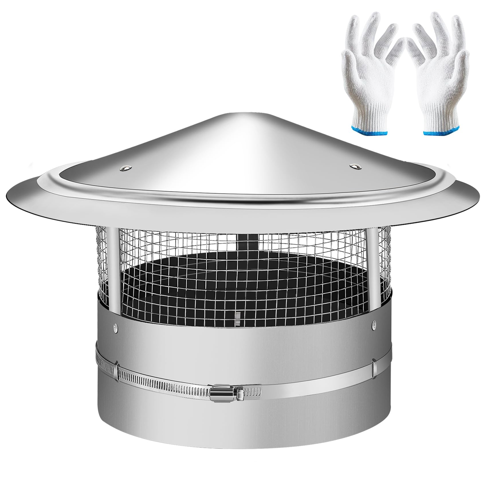 8 Inch Round Chimney Cap,Adjustable Roof Cap for Vents,Chimney Cap with Screen in Stainless Steel,Round Rain Cap for All-Round Chimney Protection,Round Roof Rain Chimney Cover,8 Inch Round Chimney Cap