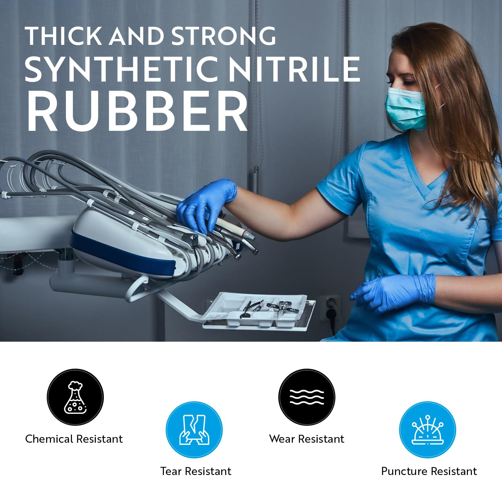 MEDELIM Cleaning Supplies Nitrile Gloves - Disposable Latex Free Work Gloves, 5 Mil Thickness, Blue, Ideal for Industrial Use, Gloves for Safety and Comfort, 100 Count