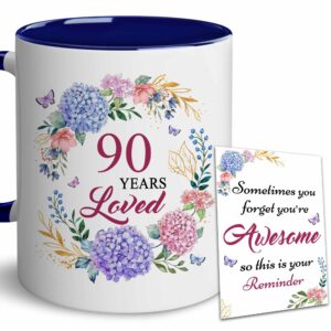 lotwatego 90th birthday gifts for women - 1934 birthday gifts for women - 90 years loved mug - gifts for women turning 90-90 year old gifts for women, mom, grandma, aunt, sister - accent navy 11oz