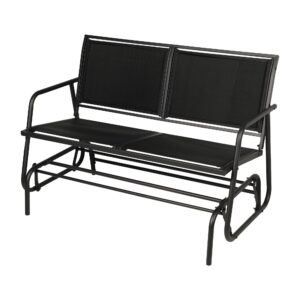 incbruce patio rocking chair with textilene fabric outdoor glider bench for 2 person, seating loveseat steel frame for porch, patio, garden (black)