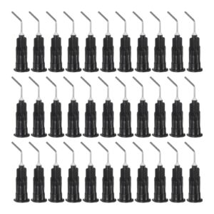 harfington 100pcs blunt tip dispensing needles, 20 gauge 45 degrees bent dispensing tips 0.4" end angled dispenser needle with luer elbow blunt needle for oil or glue applicator, black