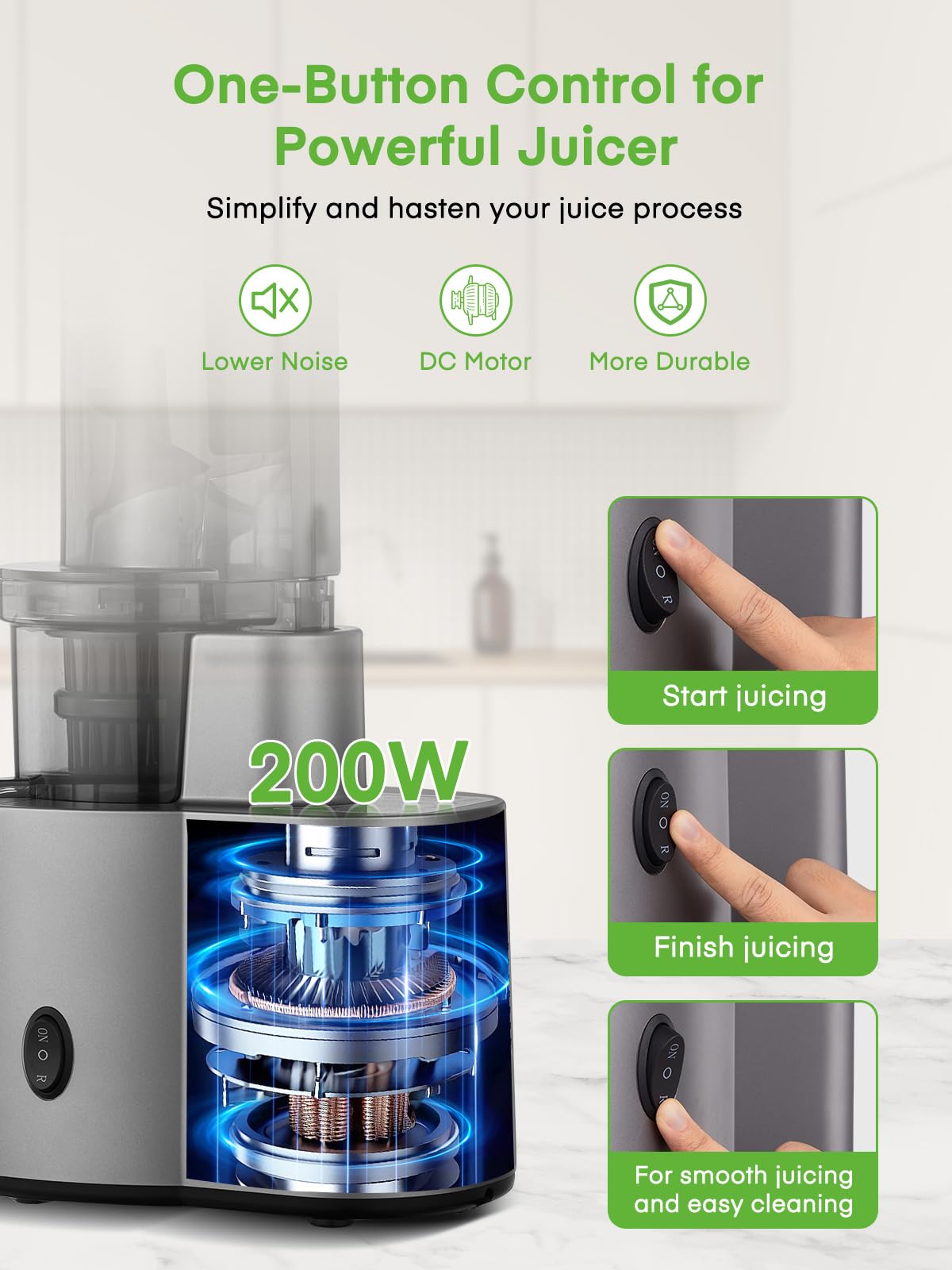 Juicer Machines Vegetable and Fruit, FOHERE Cold Press Juicer Extractor Fit Whole Fruits & Vegetables with 4.72" Wide Mouth Easy to Clean, Slow Masticating Juicer with Quiet Motor, Reverse Function