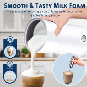 Huogary Milk Forther Simple Milk Frother and Steamer 2-in-1 Milk Steamer with Hot Milk Foam and Hot Milk for Latte, Macchiato, Cappuccinos (white)