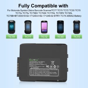 Eeyrnduy 4620mAh Barcode Scanner Battery for Motorola Symbol Zebra TC55 TC70 TC75 TC77 TC700H TC700K TC70X TC720L TC75X Barcode Scanner Replacement Battery BT-000318, BT-000318-01