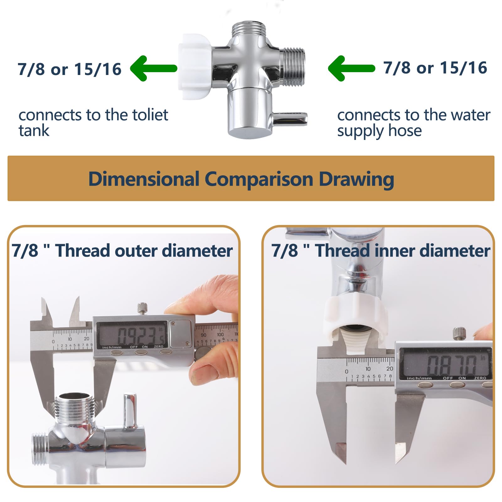 YRDL Bidet T Adapter with Shut off Valve,Metal T Valve for Bidet 7/8” X 7/8” X 1/2”or 3/8”,Tee Connector Bidet Attachment for Toilet…