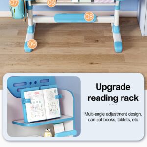 BENBOR Kids Desk Chair Set,Height Adjustable Children School Study Desk Chair Set,Multifunctional Writing Desk Table with Drawer,Bookstand,Ergonomic Learning Drawing Table for Girl Boy (Blue C)