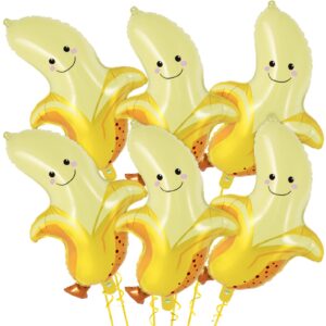 banana balloons, 6 pcs cute banana foil balloons, 28 inch large cute fruit mylar balloons for banana themed party decoration birthday baby shower