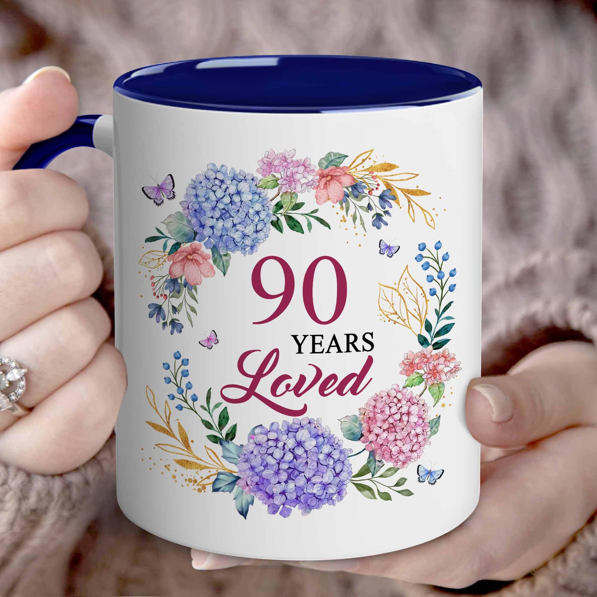 LOTWATEGO 90th Birthday Gifts For Women - 1934 Birthday Gifts For Women - 90 Years Loved Mug - Gifts For Women Turning 90-90 Year Old Gifts For Women, Mom, Grandma, Aunt, Sister - Accent Navy 11OZ