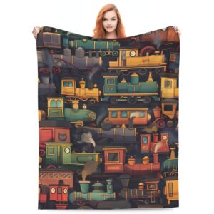 turamurra train blanket gifts for kids boys soft warm lightweight cozy funny train car throw blankets for bed sofa living room couch home decor 50"x60"