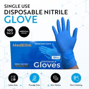 MEDELIM Cleaning Supplies Nitrile Gloves - Disposable Latex Free Work Gloves, 5 Mil Thickness, Blue, Ideal for Industrial Use, Gloves for Safety and Comfort, 100 Count