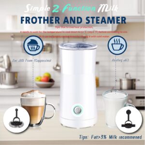 Huogary Milk Forther Simple Milk Frother and Steamer 2-in-1 Milk Steamer with Hot Milk Foam and Hot Milk for Latte, Macchiato, Cappuccinos (white)