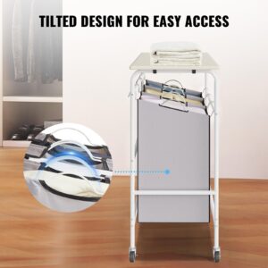 VEVOR 3-Section Laundry Sorter Cart with Ironing Board, Laundry Hamper with Heavy Duty Lockable Wheels and 3 Removable Bag, Rolling Laundry Basket Sorter for Clothes Storage