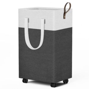 homehacks laundry basket with wheels, rolling laundry hamper, collapsible & waterproof clothes hamper, narrow corner clothes bins with extended handles for clothes in the family & dorm (75l, grey)