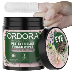 ordora pet eyes wipes for dogs & cats - remove tear stain, eye debris, discharge, mucus secretions - chamomile pet cleaning grooming deodorizing wipes for eyes, face - 50 count