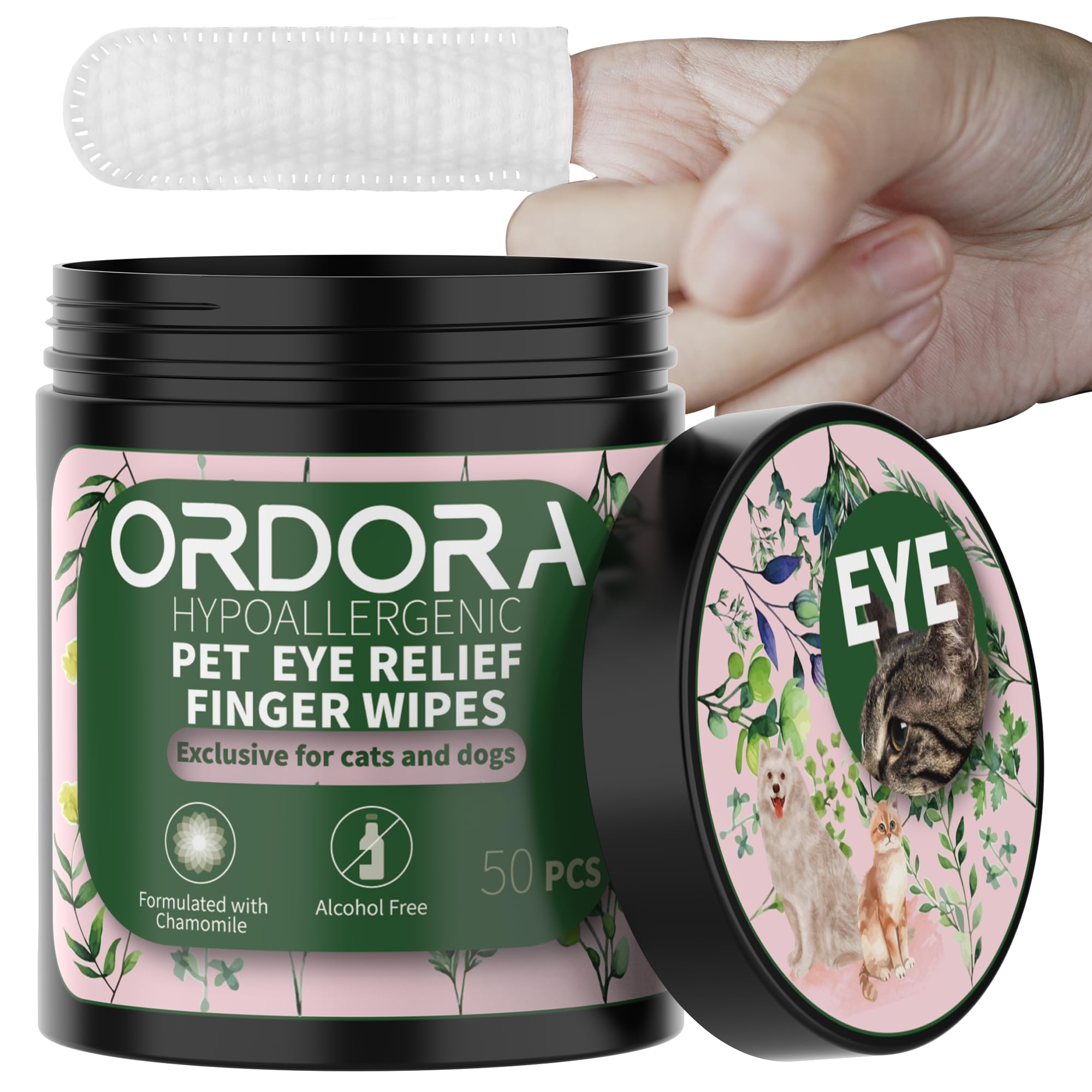 ORDORA PET Eyes Wipes for Dogs & Cats - Remove Tear Stain, Eye Debris, Discharge, Mucus Secretions - Chamomile Pet Cleaning Grooming Deodorizing Wipes for Eyes, Face - 50 Count