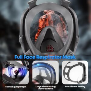 UXLXLK Full Face Gas Mask: Gas Masks Survival Nuclear and Chemical with 40mm & P-A-1 Activated Carbon Filter Full Face Respirator Mask Used for Dust Spray Machining Soldering Polishing Welding