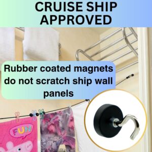 Magnetic Clothesline for Cruise Ship Cabin Approved - Strong Rubber Coated Non-Scratch Magnets, Travel Clothesline for Cruise Ship