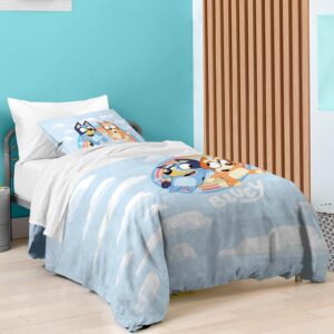 saturday park bluey and bingo rainbow clouds full/queen duvet cover & sham set - 3 piece 100% organic cotton duvet set - gots & oeko-tex certified