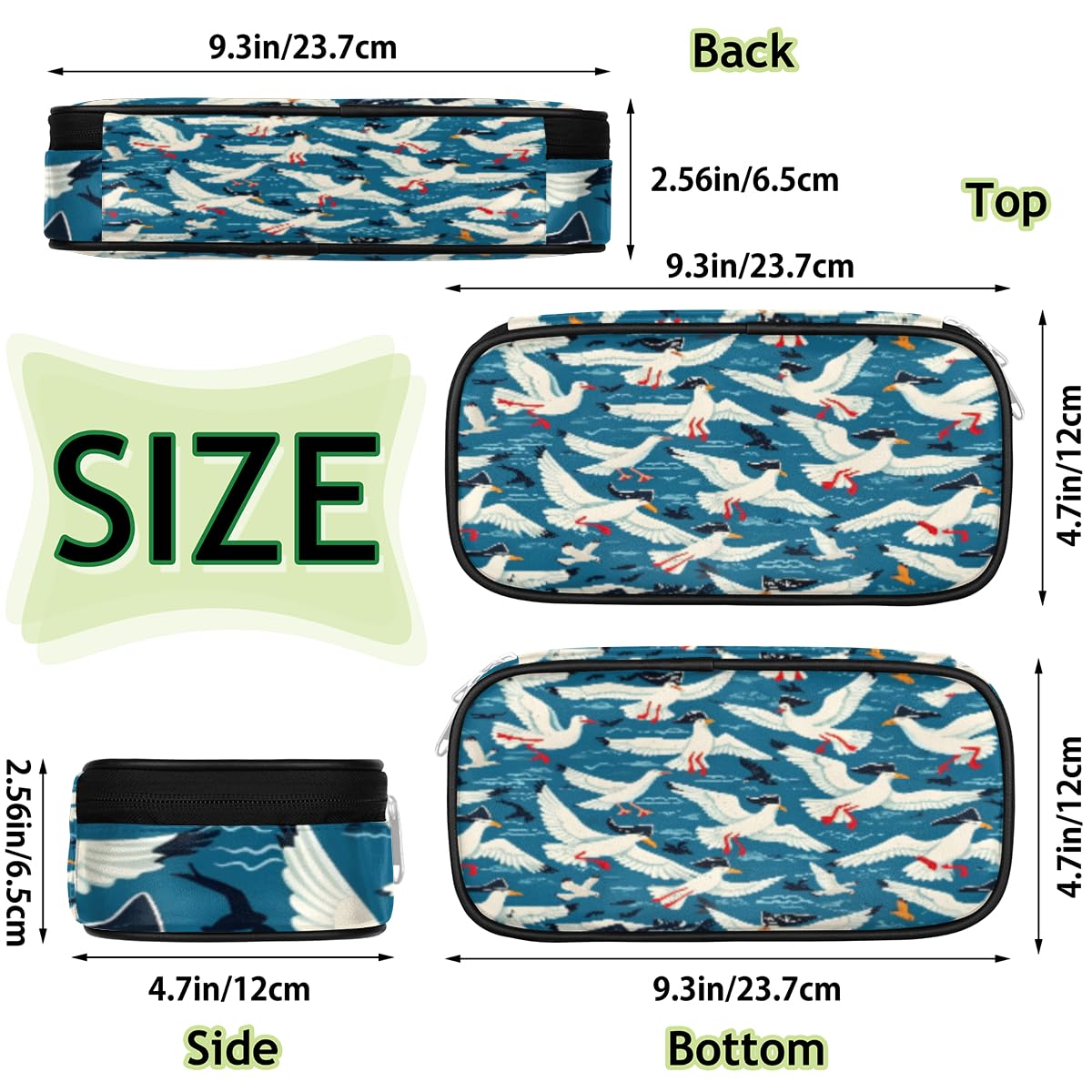 CFERSAN Pencil Case Aesthetic Pouch for Boys Girls Funny Bird Ocean Summer,Cute Kids Special Pen Bag Large Capacity Marker Case Storage with Zippers,Preppy Crayon Box Organizer for School Class