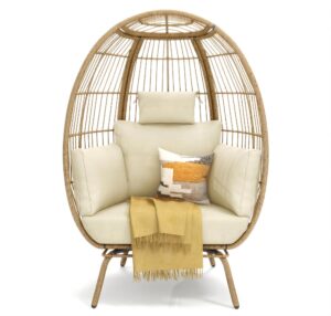 yitahome outdoor egg chair, 370lbs capacity wicker patio basket chair, all-weather oversized stationary egg lounger chair for indoor living room outside balcony backyard (beige)