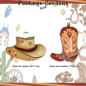 4 Pcs Western Themed Party Balloons Western Boot Balloons Cowboy Hat Balloon Wild West Western Baby Shower Birthday Bachelorette Party Decor Supplies