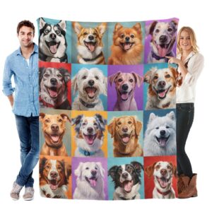 Naniopick Happy Dogs Print Throw Blanket 350 GSM Puppy Blanket Throw Gifts for Kids Baby Girls Boys Pet Breathable Fluffy Flannel Blanket for Sofa Couch Birthday Graduation 50x60in