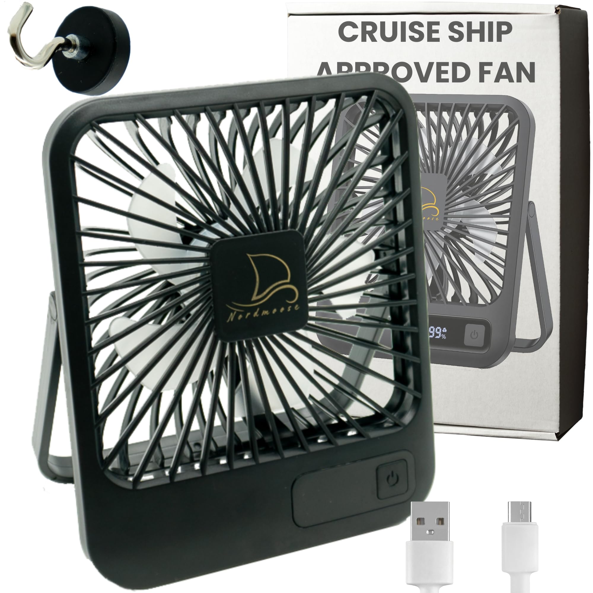 Fan for Cruise Ship Cabin Approved with Magnetic Hook - Fan with Magnetic Base Hook, USB Rechargeable - Battery Powered Portable Travel Fan for Cruise, Travel Fan for Sleeping, The Original Cruise Fan