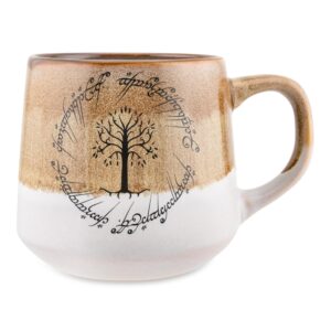 silver buffalo the lord of the rings gondor elven text tapered pottery mug | large coffee cup for tea, espresso, cocoa | holds 18 ounces