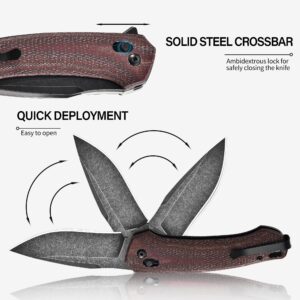 Cohesion Pocket Knives & Folding Knives - D2 Steel Blade Micarta Handle Reversible Pocket Clip, EDC Knife for Camping