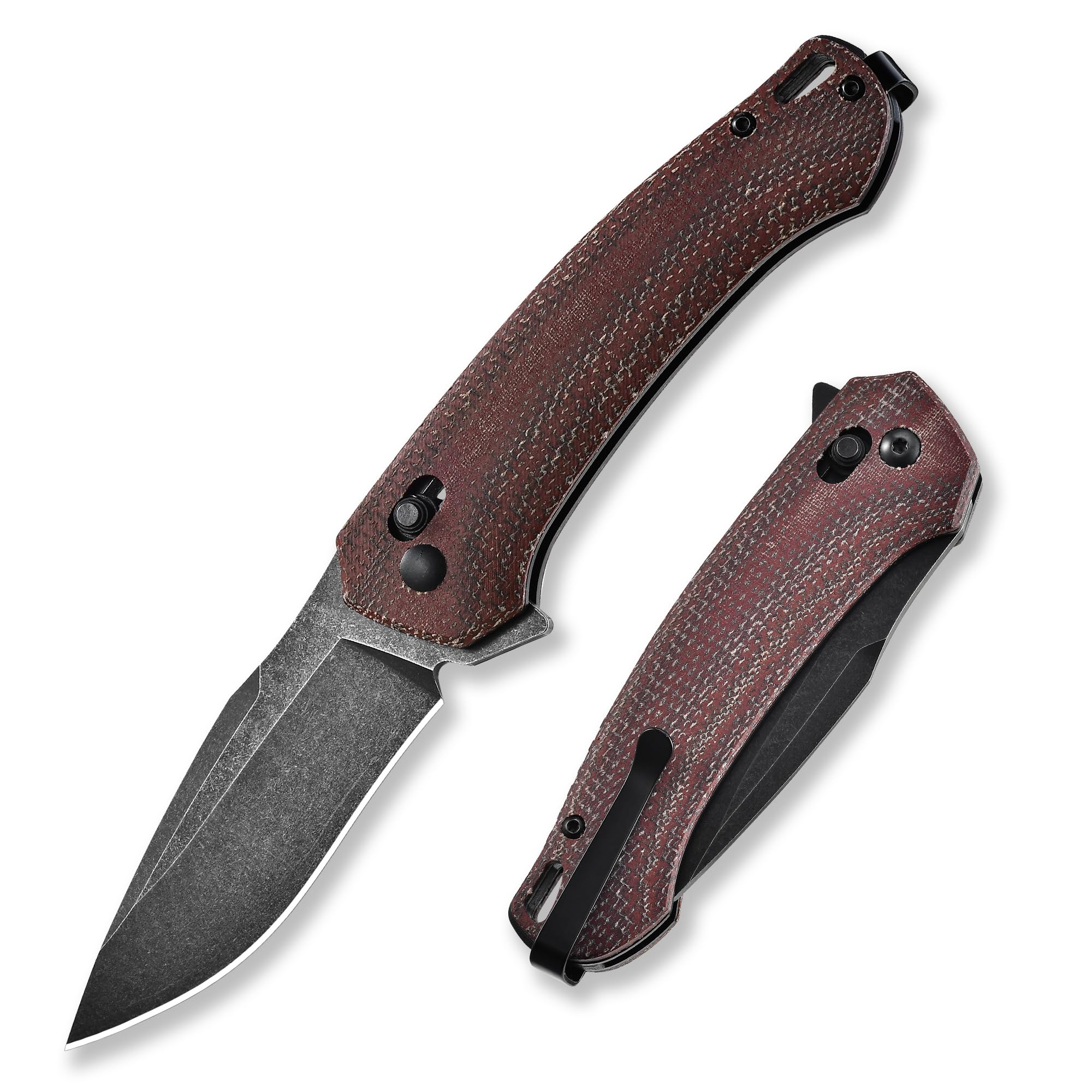 Cohesion Pocket Knives & Folding Knives - D2 Steel Blade Micarta Handle Reversible Pocket Clip, EDC Knife for Camping