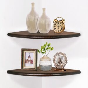 Sopicoz Corner Shelf 9 inch Wood Wall Mounted Shelf 2 Pack, Floating Shelves, Display Shelves, Hanging Shelves, Decorative Wall Shelves, Racks for Living Room, Bedroom (Brown, 9 inch)