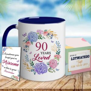 LOTWATEGO 90th Birthday Gifts For Women - 1934 Birthday Gifts For Women - 90 Years Loved Mug - Gifts For Women Turning 90-90 Year Old Gifts For Women, Mom, Grandma, Aunt, Sister - Accent Navy 11OZ