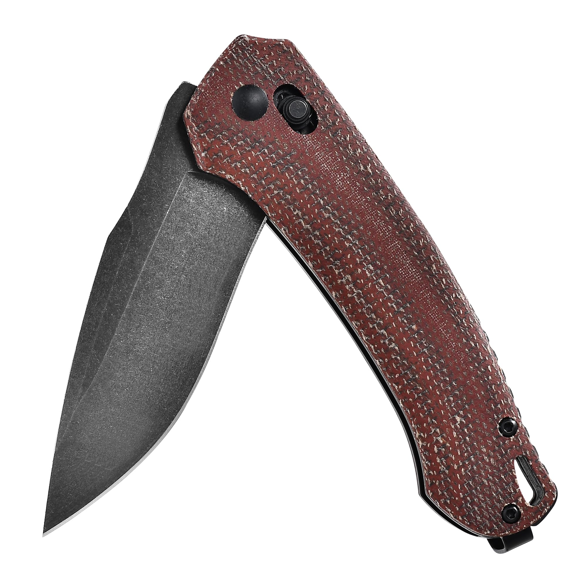 Cohesion Pocket Knives & Folding Knives - D2 Steel Blade Micarta Handle Reversible Pocket Clip, EDC Knife for Camping