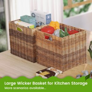 Wicker Storage Baskets 2-Pack, 12.6in Cube Storage Bins, large Woven Baskets for Shelves, Waterproof Wicker Baskets Foldable Organizer for Laundry Room, Bedroom, Living Room, Nursery Room, Set of 2