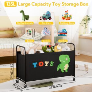 GRANNY SAYS Toy Box for Boys Girls, Large Toy Chest Storage with Wheels, Metal Kids Toy Storage Organizer for Stuffed Animals, 135L Kids Toy Bins for Bedroom, Living Room, Nursery, Black