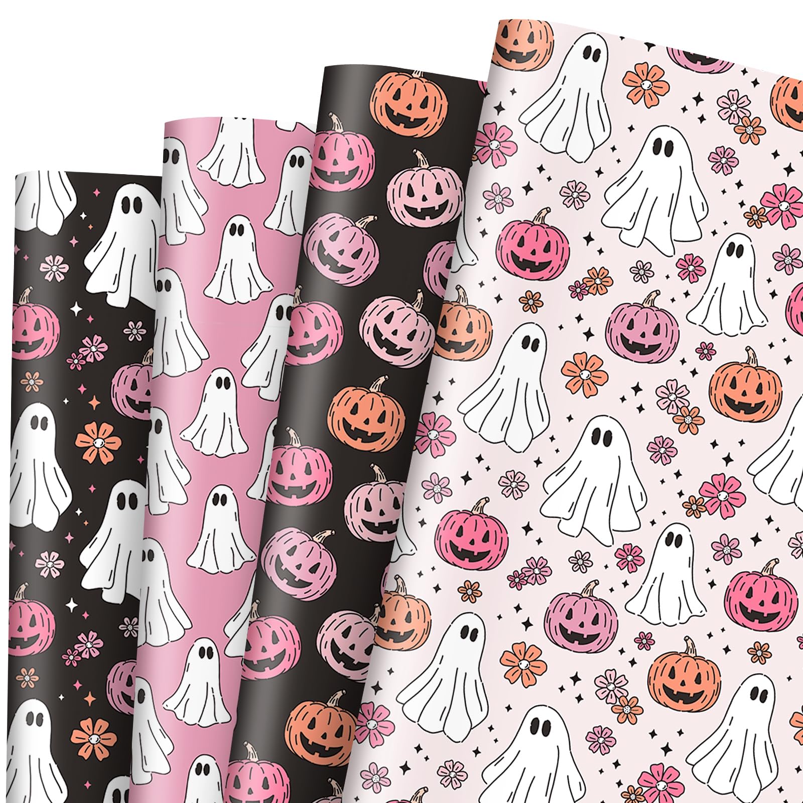 JarThenaAMCS 8 Sheet Halloween Little Boo Wrapping Paper -Not Roll- Pumpkin Ghost Gift Wrap Paper Folded Flat Art Paper for DIY Crafts Birthday Party Supplies, 19.7 x 27.6 Inch