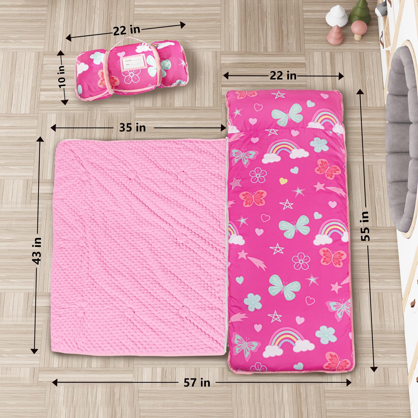 Nap Mat: Soft Portable Sleeping Bag Detachable Pillow Mat Blanket 3" Thickened Extra Large Kids Toddler Mats for Preschool and Daycare