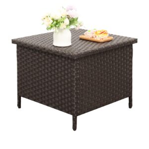 waroom outdoor pe wicker side table with storage patio end table resin rattan storage table for garden backyard porch poolside, brown