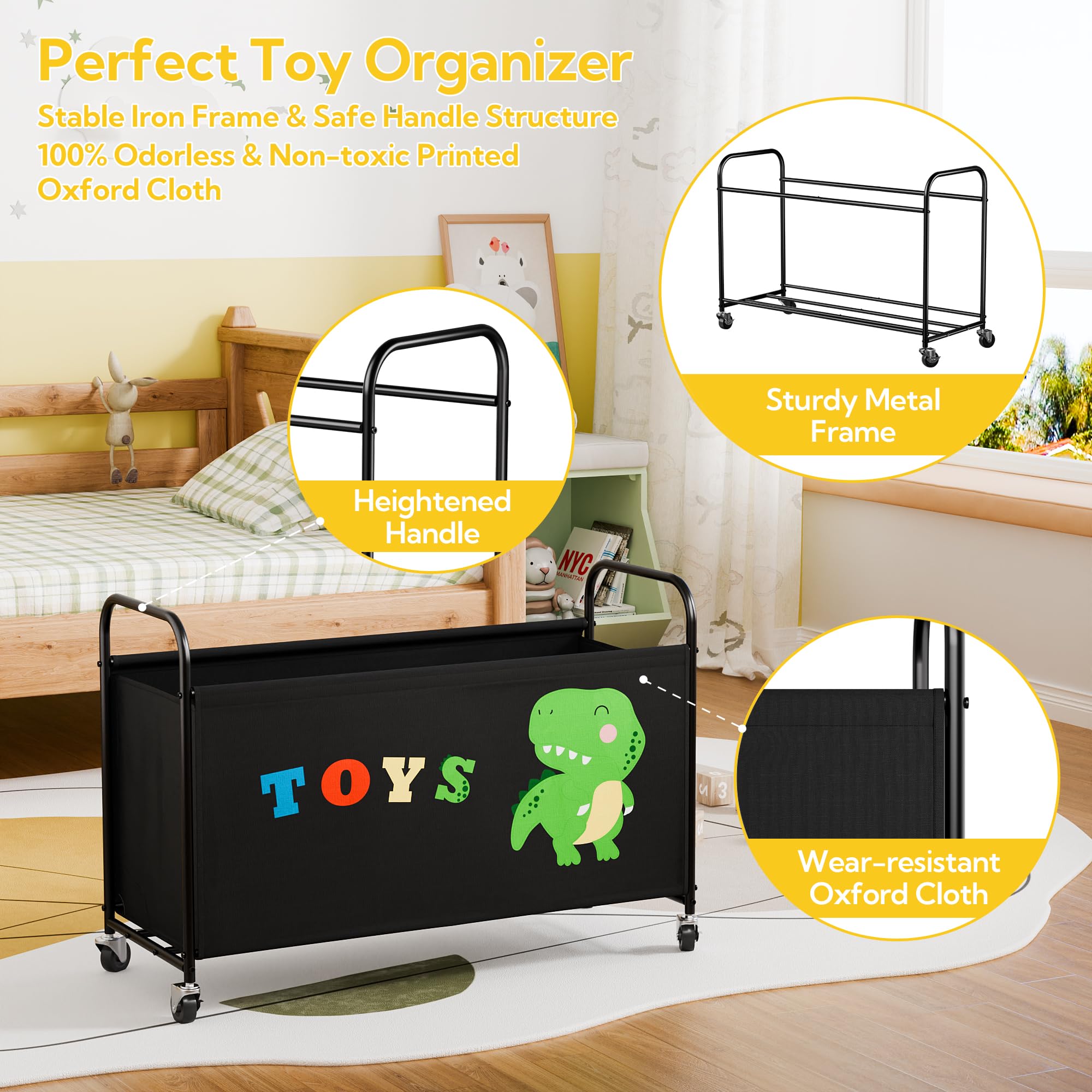 GRANNY SAYS Toy Box for Boys Girls, Large Toy Chest Storage with Wheels, Metal Kids Toy Storage Organizer for Stuffed Animals, 135L Kids Toy Bins for Bedroom, Living Room, Nursery, Black