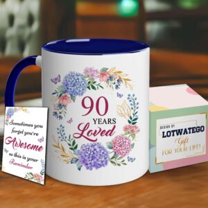 LOTWATEGO 90th Birthday Gifts For Women - 1934 Birthday Gifts For Women - 90 Years Loved Mug - Gifts For Women Turning 90-90 Year Old Gifts For Women, Mom, Grandma, Aunt, Sister - Accent Navy 11OZ