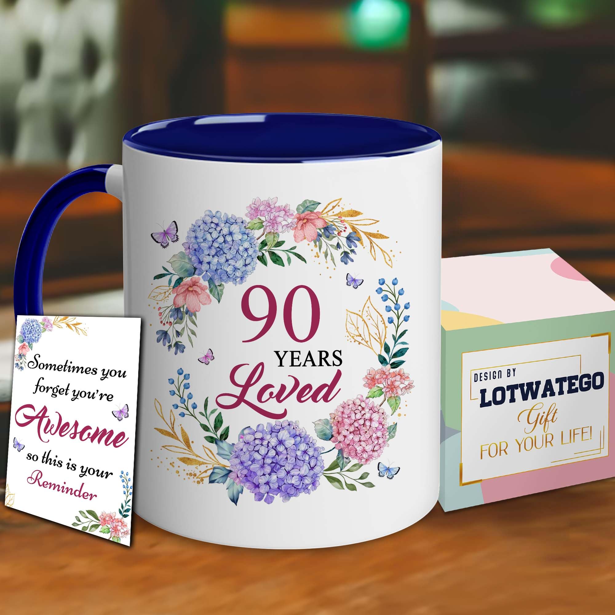 LOTWATEGO 90th Birthday Gifts For Women - 1934 Birthday Gifts For Women - 90 Years Loved Mug - Gifts For Women Turning 90-90 Year Old Gifts For Women, Mom, Grandma, Aunt, Sister - Accent Navy 11OZ