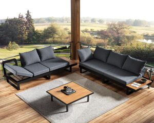 luxoak 6-piece patio furniture sets, outdoor aluminum furniture sofa, with wood side table & washable cushions